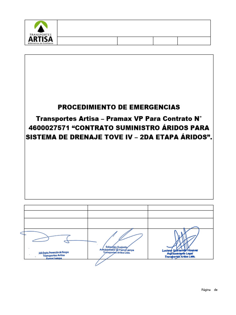 Procedimiento de Emergencia Pramax TOVE | PDF