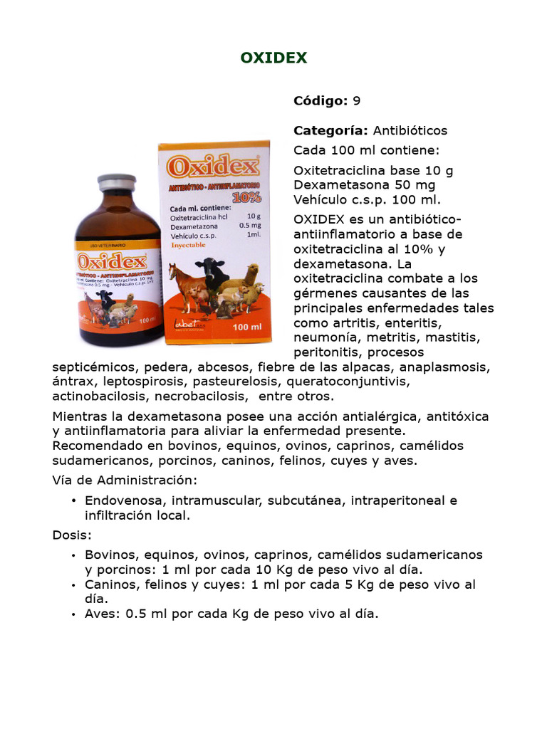 Ficha Tecnica Oxidex Oxitetraclicina MAS DEXAMETAZONA | PDF