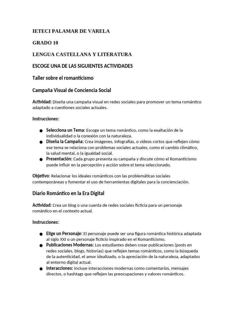 Actividades Sobre El Romanticismo | PDF | Romanticismo | Ciencias sociales
