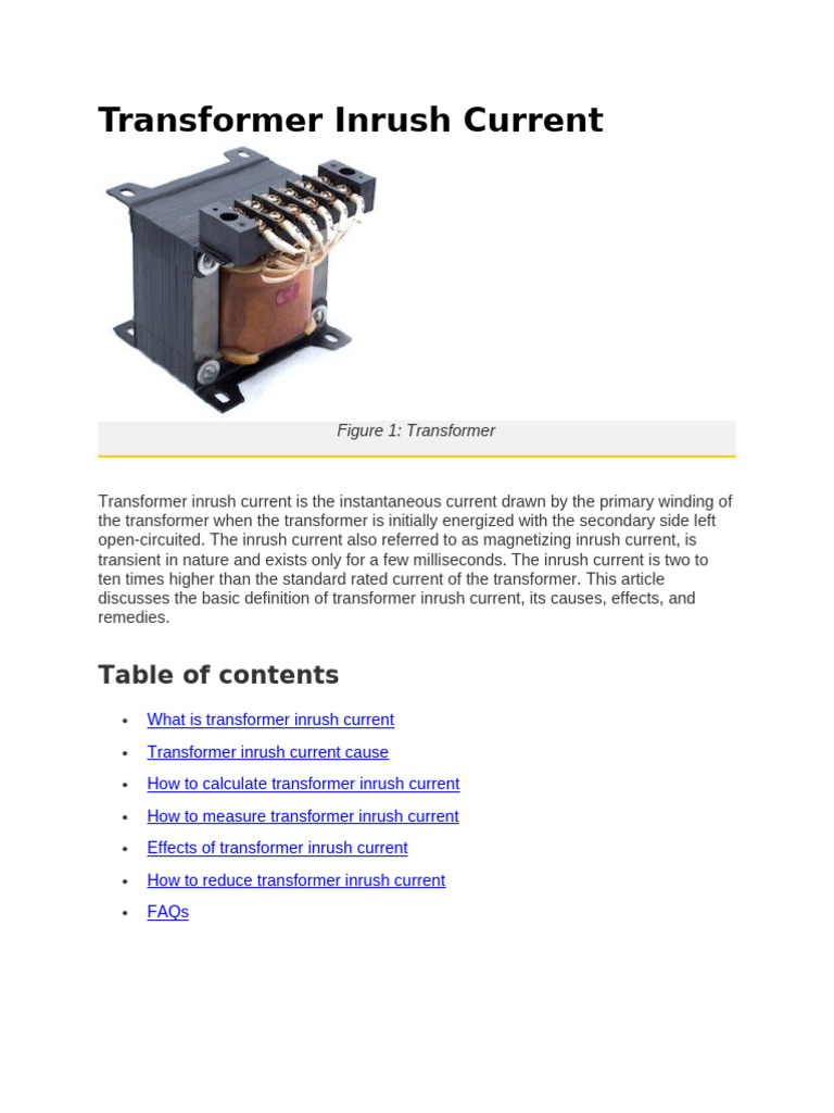 Transformer Inrush Curren1 | PDF