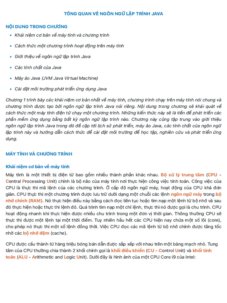 Chương 1 Tổng Quan Về Ngôn Ngữ Lập Trình Java | PDF