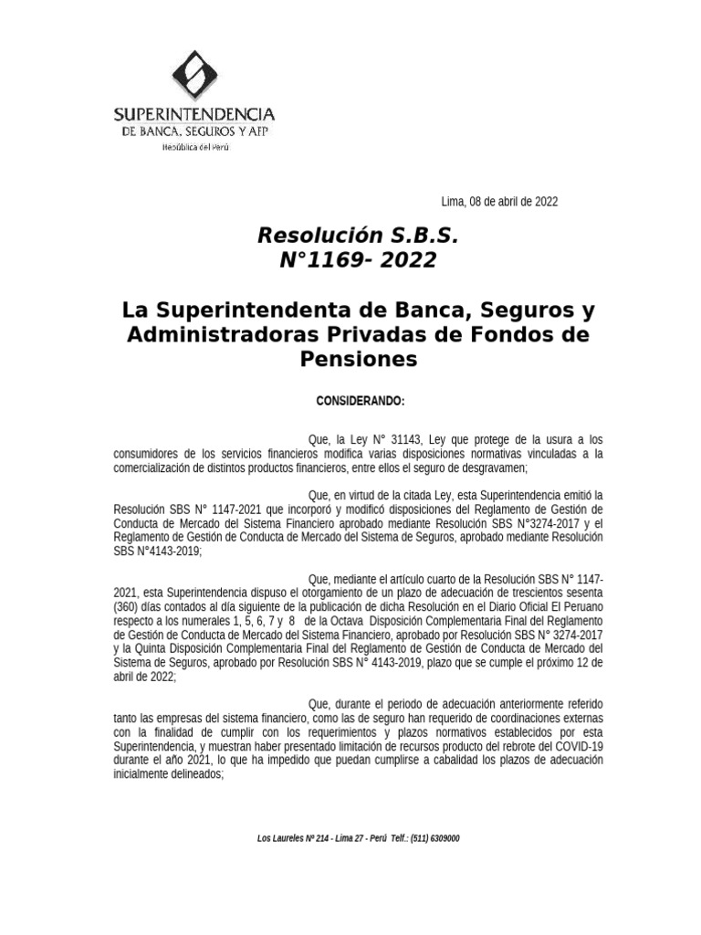 La Superintendenta de Banca, Seguros y Administradoras Privadas de Fondos de Pensiones | PDF