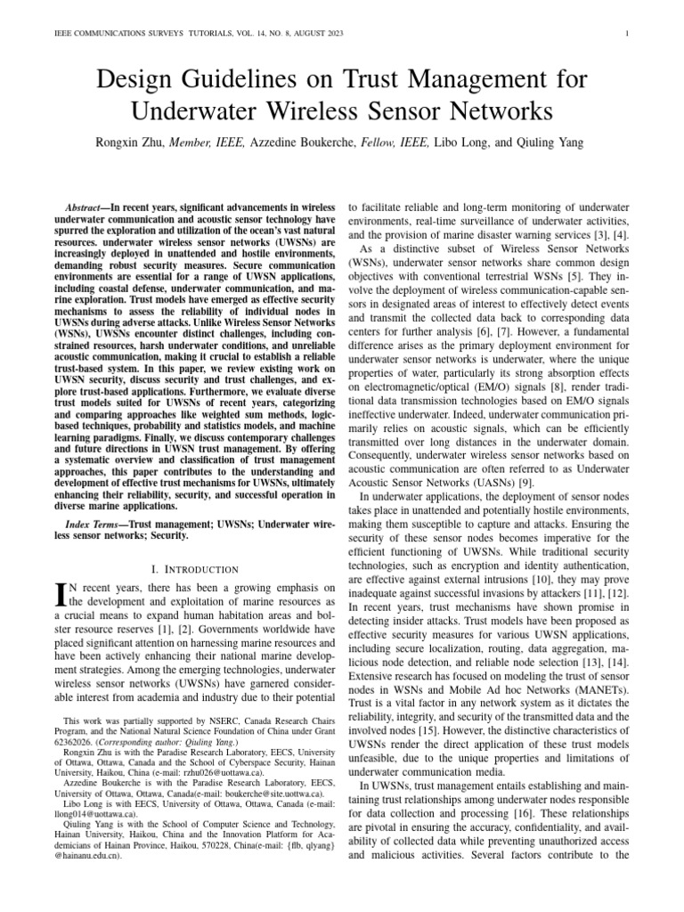 Design Guidelines On Trust Management For Underwater Wireless Sensor ...