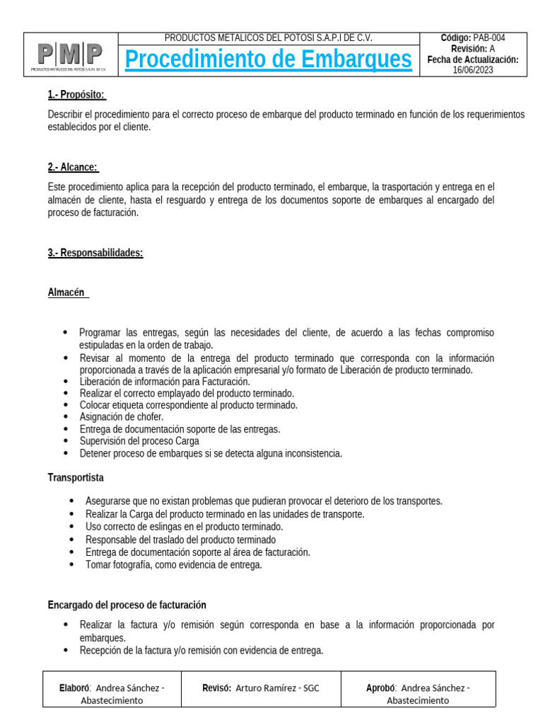 Procedimiento de Embarques | PDF