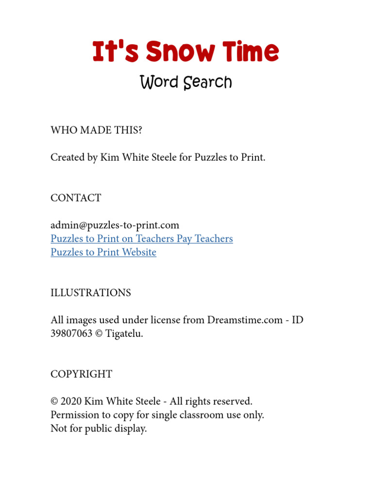 Its Snow Time Word Search | PDF