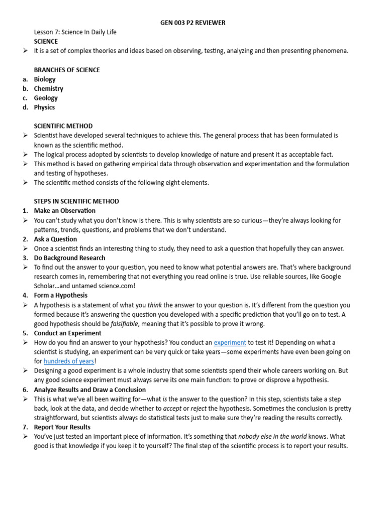Gen 003 P2 Reviewer 2ND Sem | PDF | Scientific Method | Self-Improvement