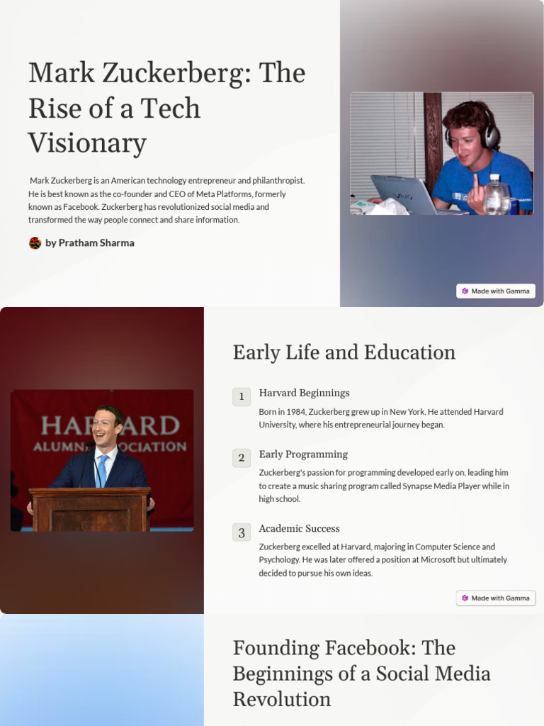 Mark Zuckerberg The Rise of A Tech Visionary | PDF | Facebook | Social ...