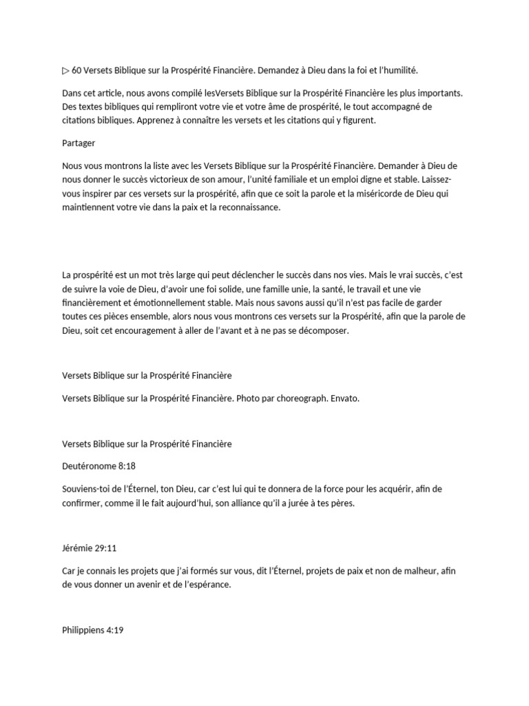 60 Versets Bibliques Sur La Prospérité | PDF