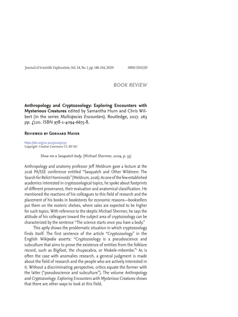 Anthropology and Cryptozoology, Exploring Encounters With Mysterious Creatures | PDF