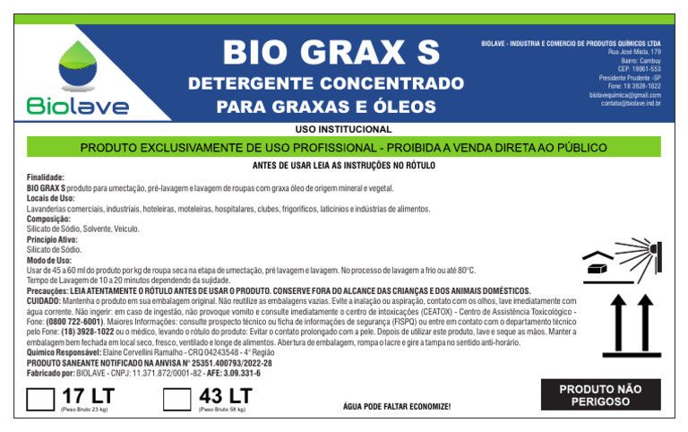Bio Graxs - Detergente Concentrado para Graxas e Óleos | PDF