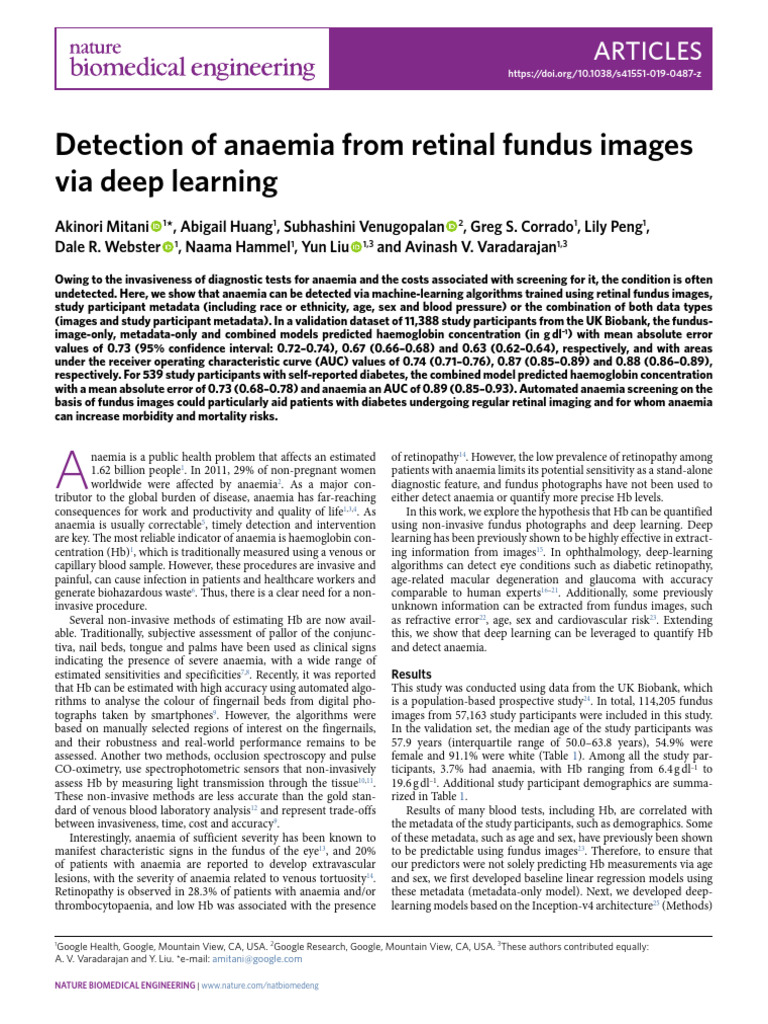 Detection of Anaemia From Retinal Fundus Images 10.1038@s41551-019-0487 ...