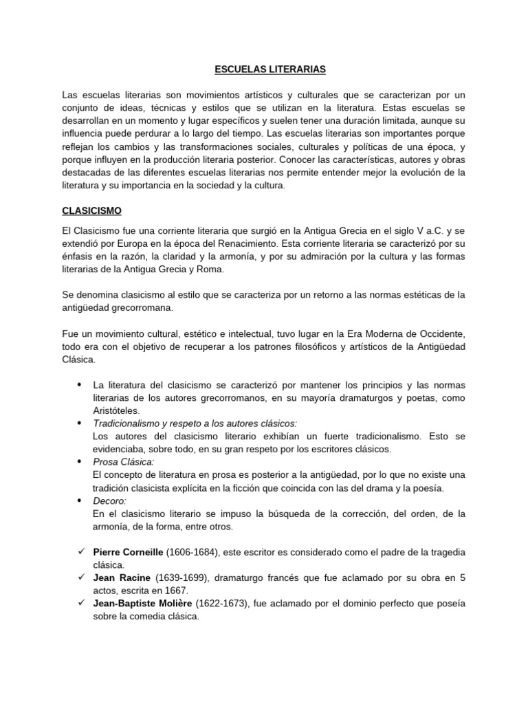 Resumen de Escuelas Literarias | PDF