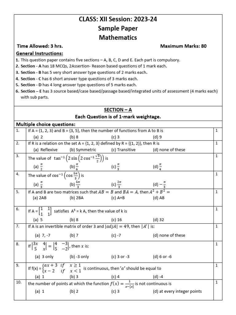 Class 12 Maths Sample Paper 2 | PDF