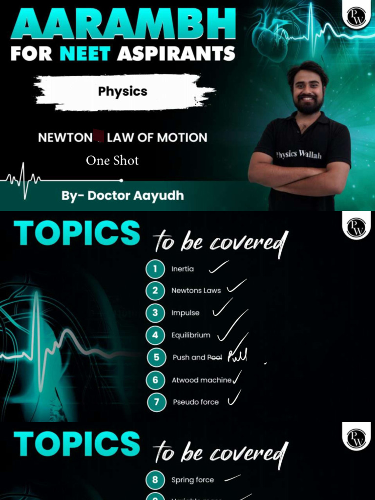 Newton Law of Motion (One Shot) - Class Notes - Aarambh NEET 2024 | PDF