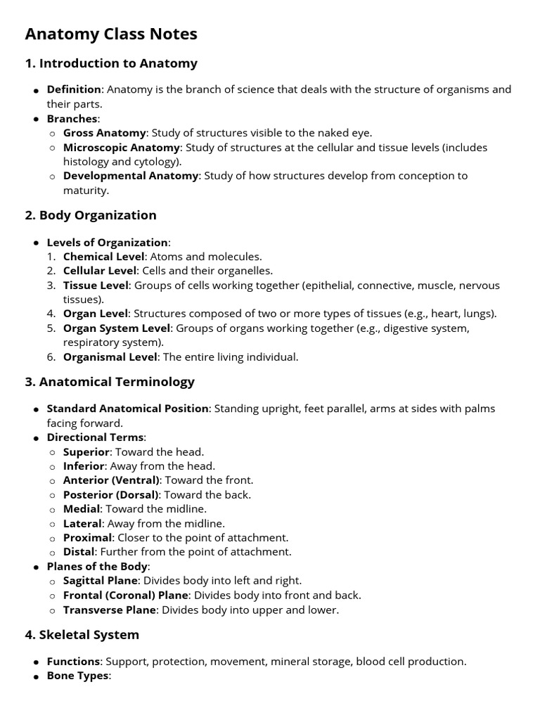 Anatomy Class Notes | PDF