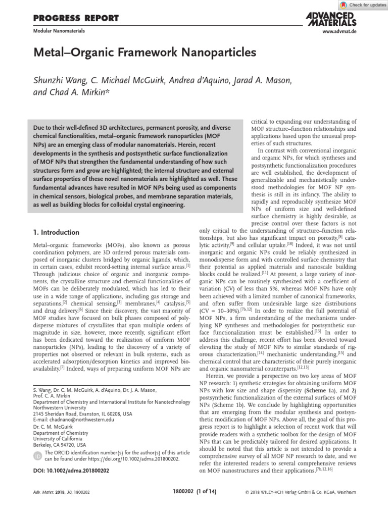 Advanced Materials - 2018 - Wang - Metal Organic Framework ...