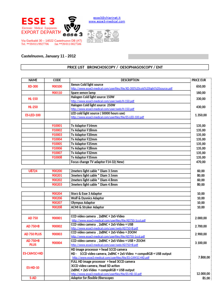 PL Broncho-Ent-oesophagoscopy Net Prices | PDF