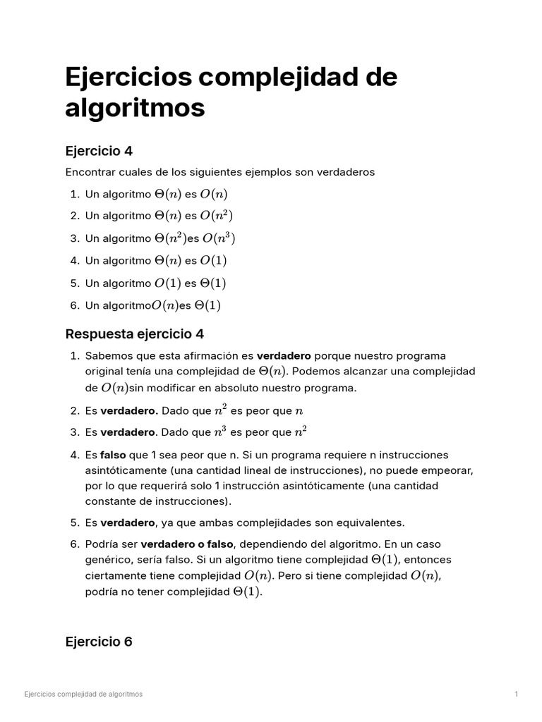 Ejercicios Complejidad de Algoritmos | PDF