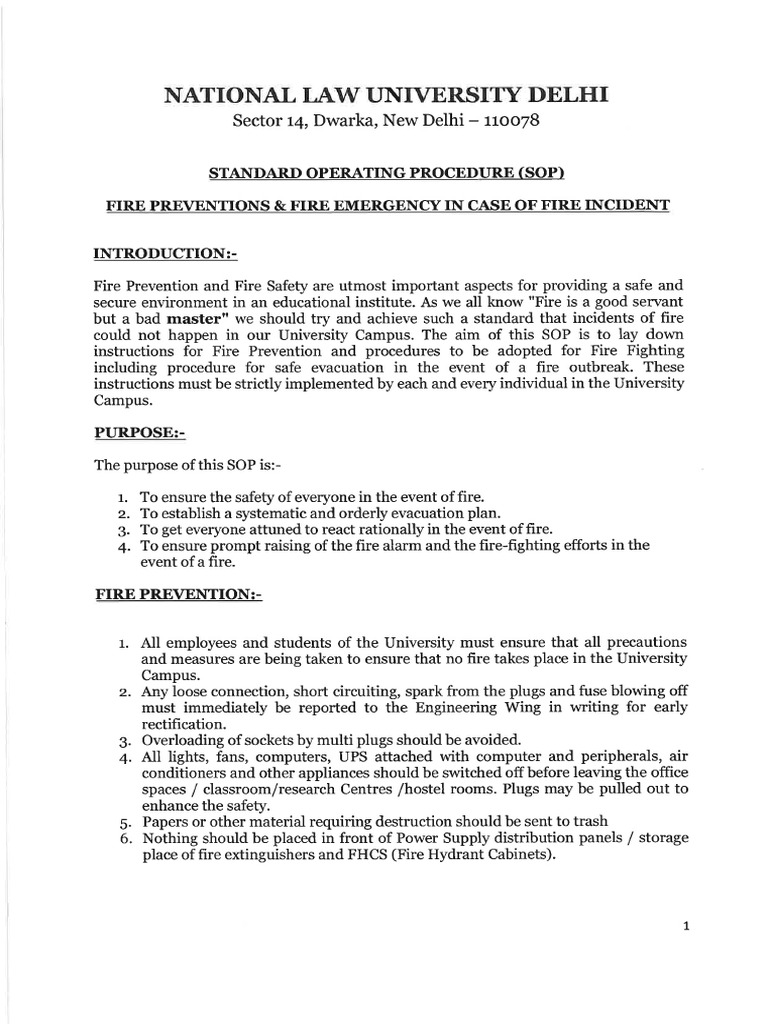SOP Fire Prevention & Fire Emergency | PDF