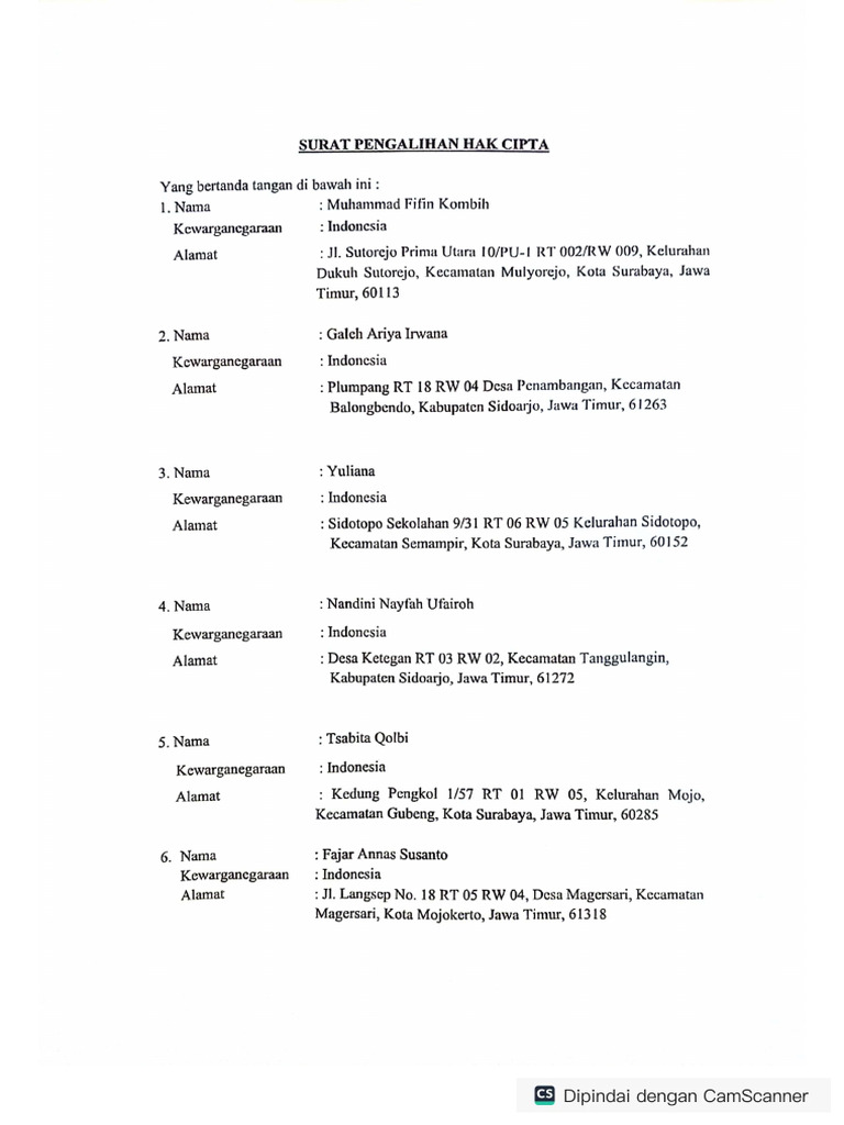 Surat Pengalihan Hak Cipta Hki | PDF