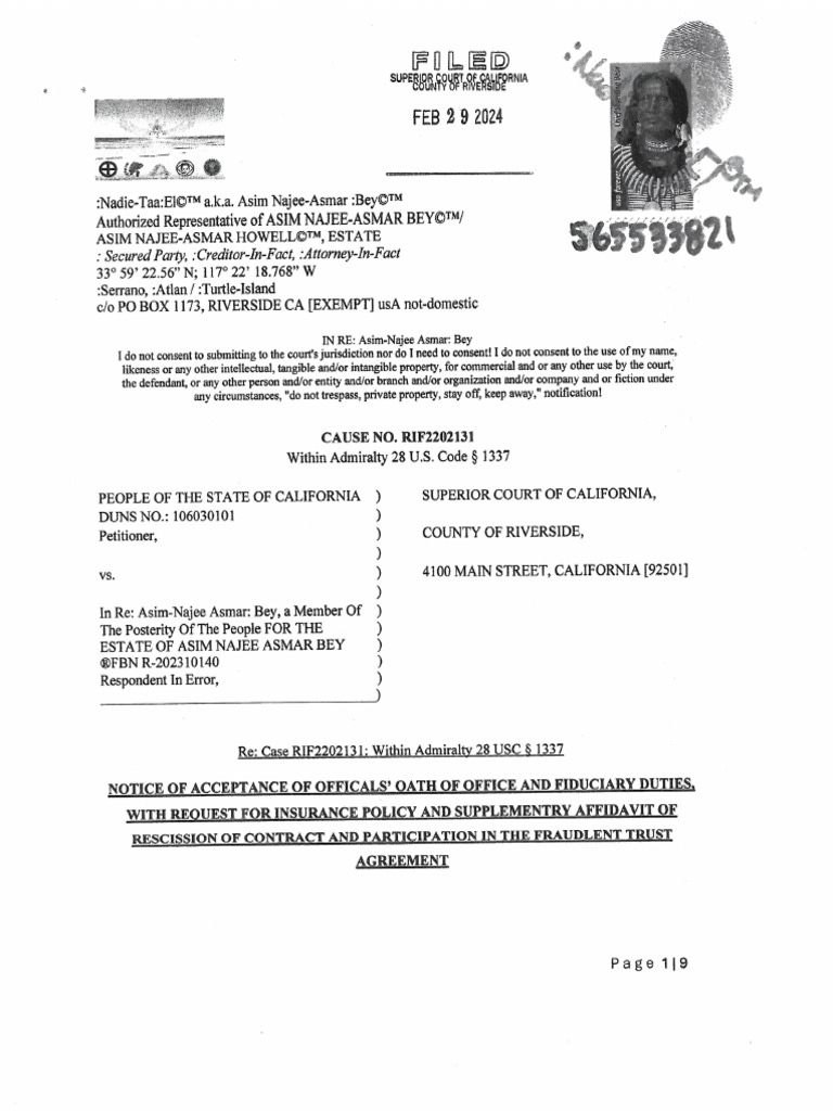 NOTICE OF ACCEPTANCE OF OFFICALS' OATH OF OFFICE AND FIDUCIARY DUTIES ...