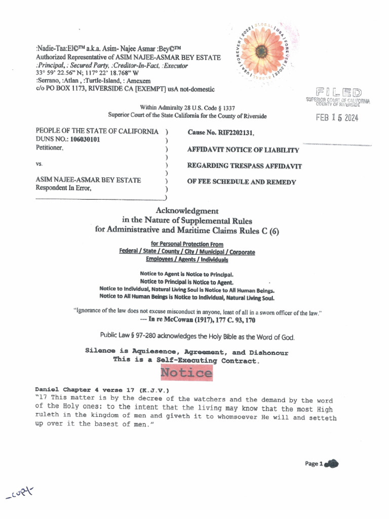 Affidavit Notice of Liability Regarding Trespass Affidavit Fee Schedule ...