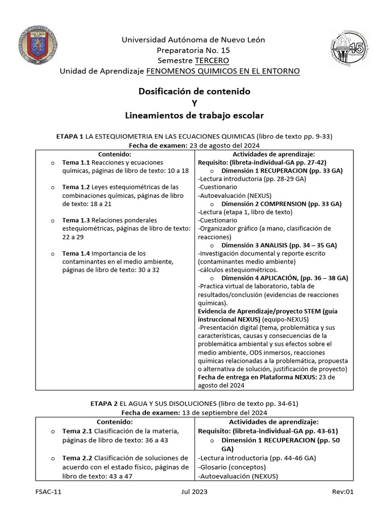 Fsac-11 Dosificacion Fqe (General) Ago-Dic 2024 | PDF