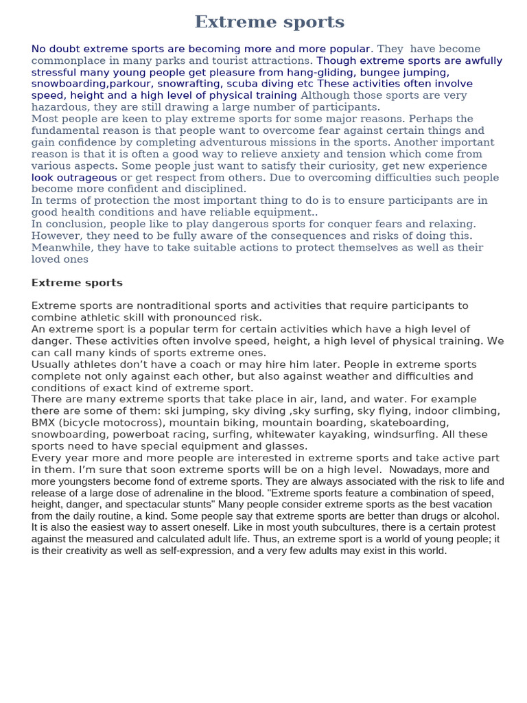 Extreme Sports | PDF
