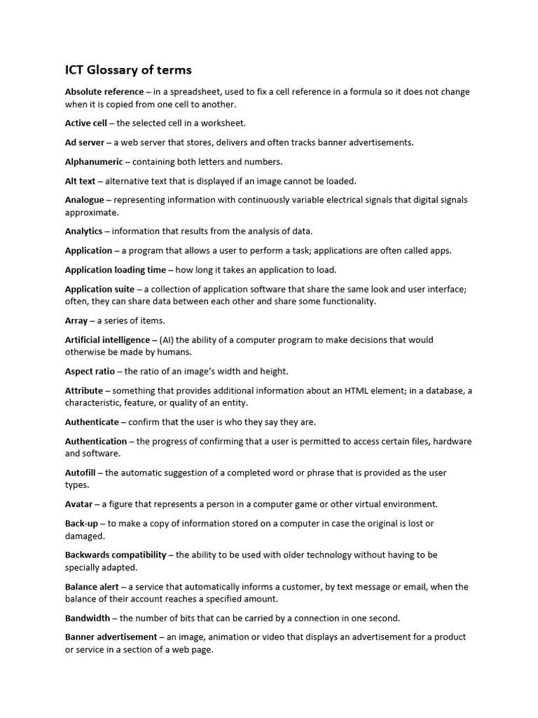ICT Glossary of Terms | PDF