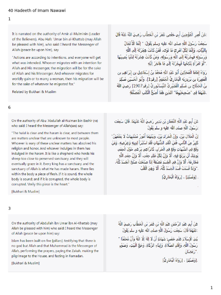 40 Hadeeth of Imam Nawawi Compilation With English Translation | PDF | Hadith | Islamic Philosophy