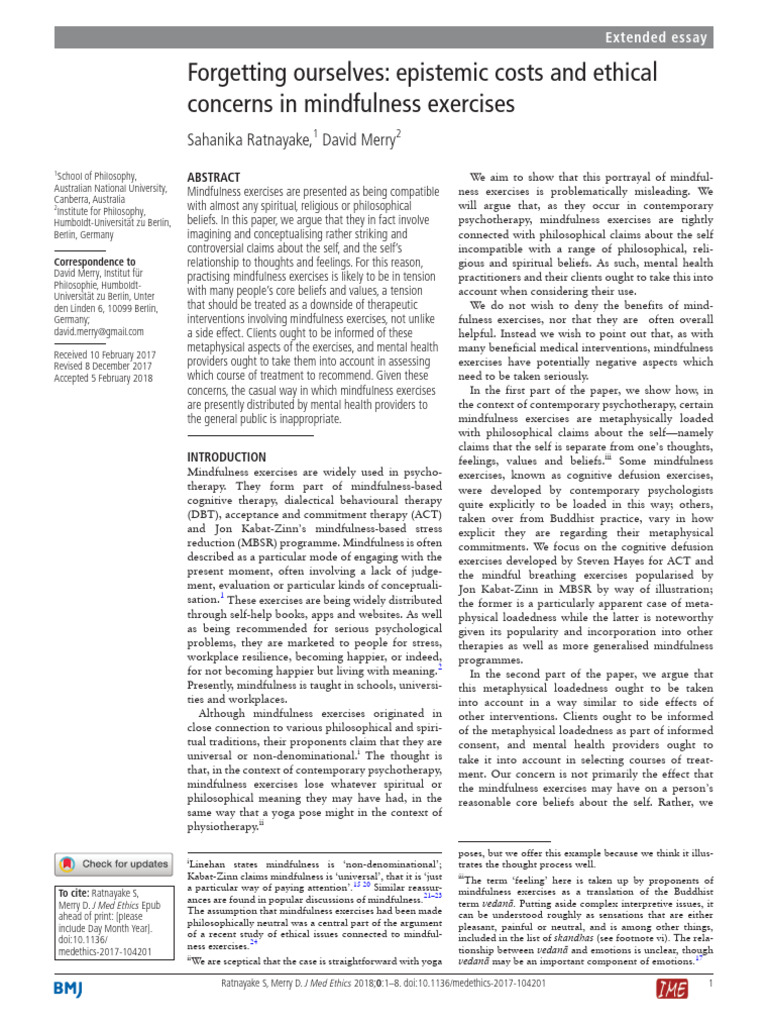 Ratnayake2018 Forgetting Ourselves - Ethical Concerns About MBIs | PDF