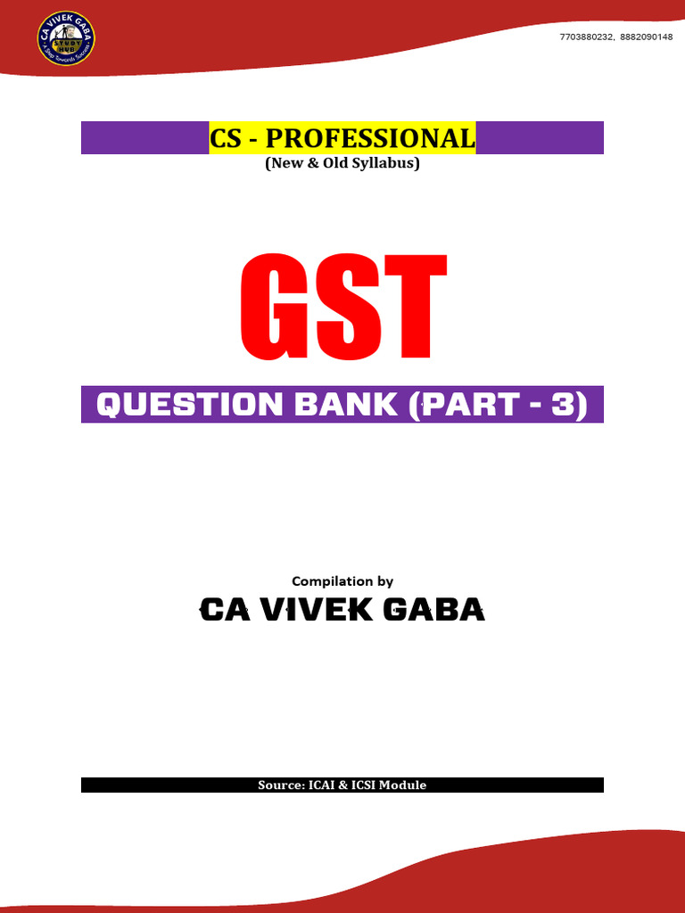 Cs Professional GST Question Bank Part - 3 For Dec 22 & June 23 | PDF