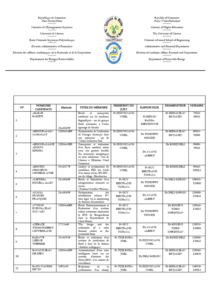 Programme Soutenance IC Ingénieur D - ENREN - 2024 | PDF