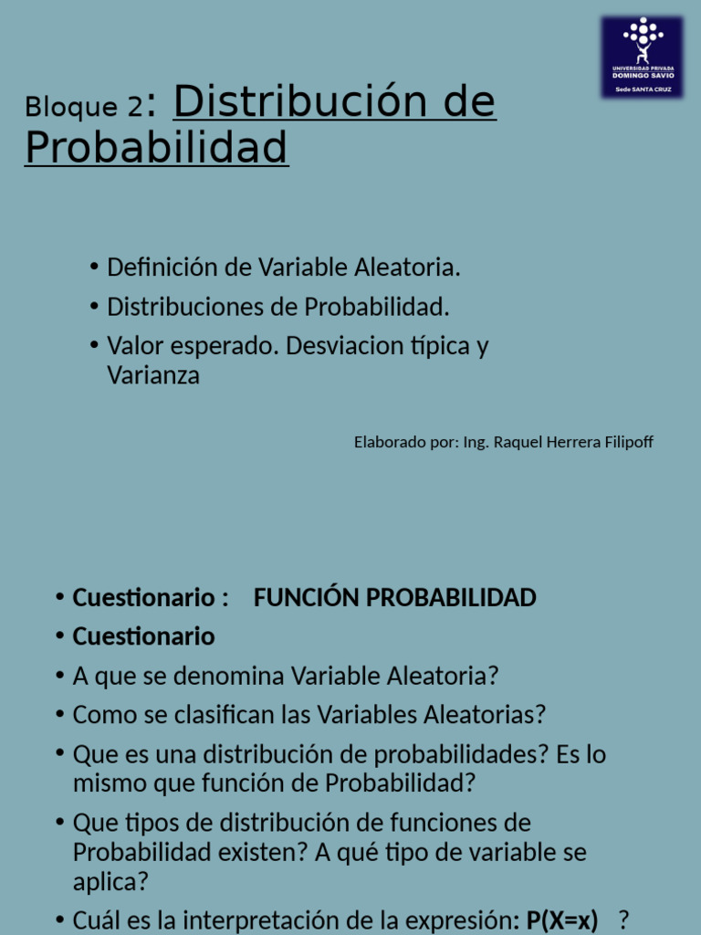Variable Aleatoria Bloque 2 | PDF | Teoría de probabilidad | Variable aleatoria