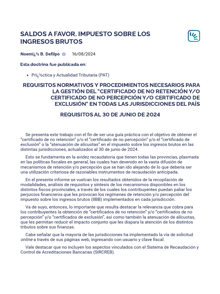 Saldos A Favor. Impuesto Sobre Los Ingresos Brutos | PDF