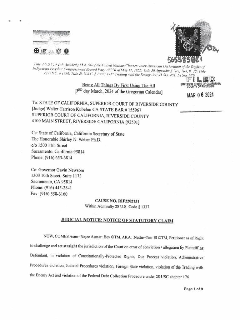 Statutory Claim For Nadie Taa El (Re: 2202131) | PDF