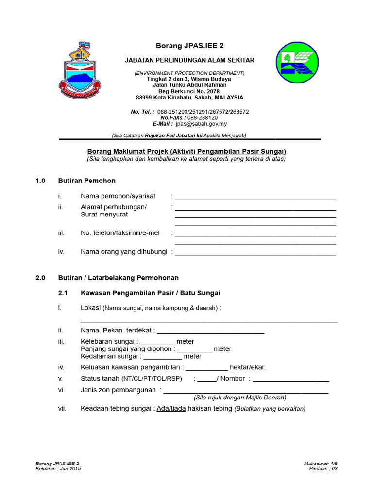 Borang JPAS IEE2 Aktiviti Pengambilan Pasir Sungai | PDF
