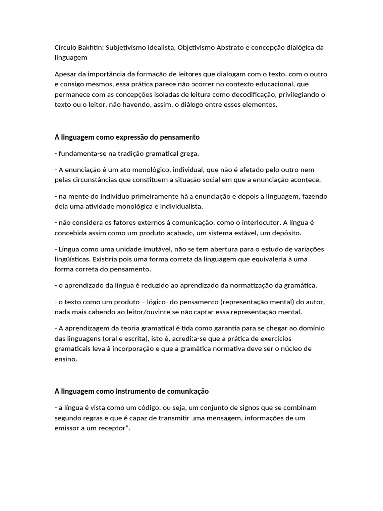 Círcula Bakhtin - Fichamento | PDF