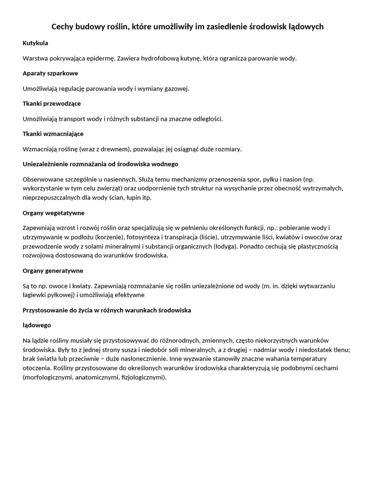 Cechy Budowy Roślin | PDF