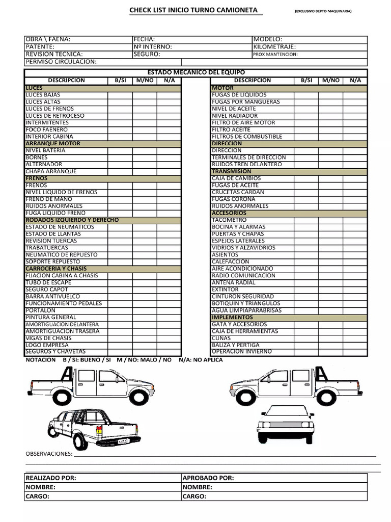Check List Camioneta | PDF