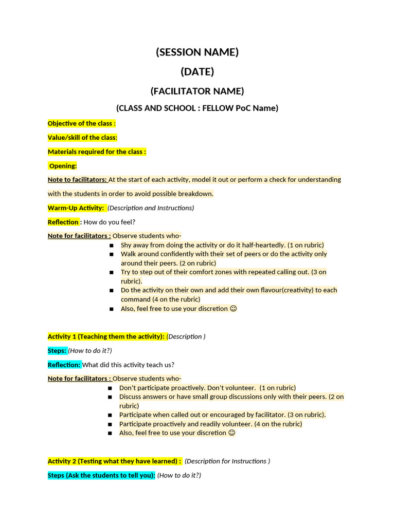 Outline of Session Plan | PDF