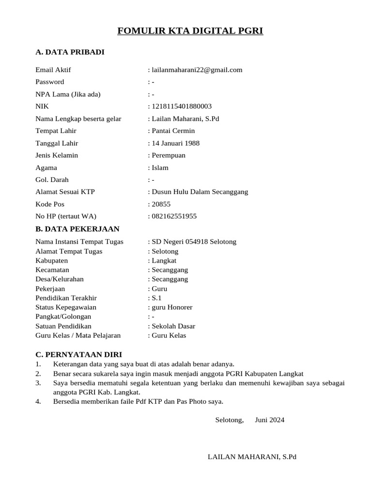Pendaftaran KTA Digital PGRI | PDF