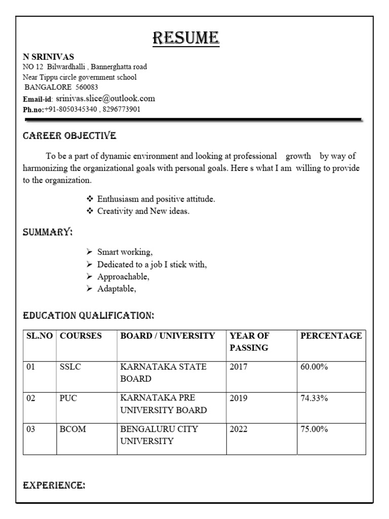N Srinivas CV | PDF