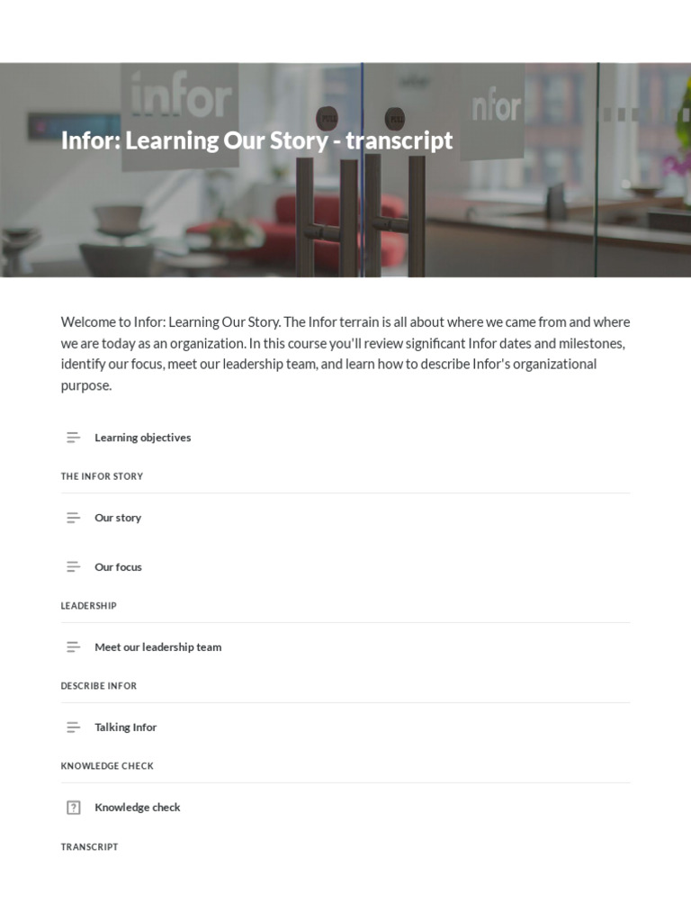 Infor Learning Our Story | PDF
