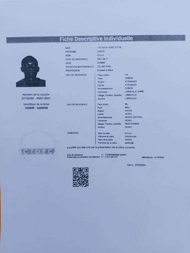 Fiche Individuelle Descriptive | PDF