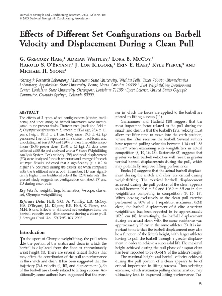 Effects of Different Set Configurations On Barbell Velocity and ...