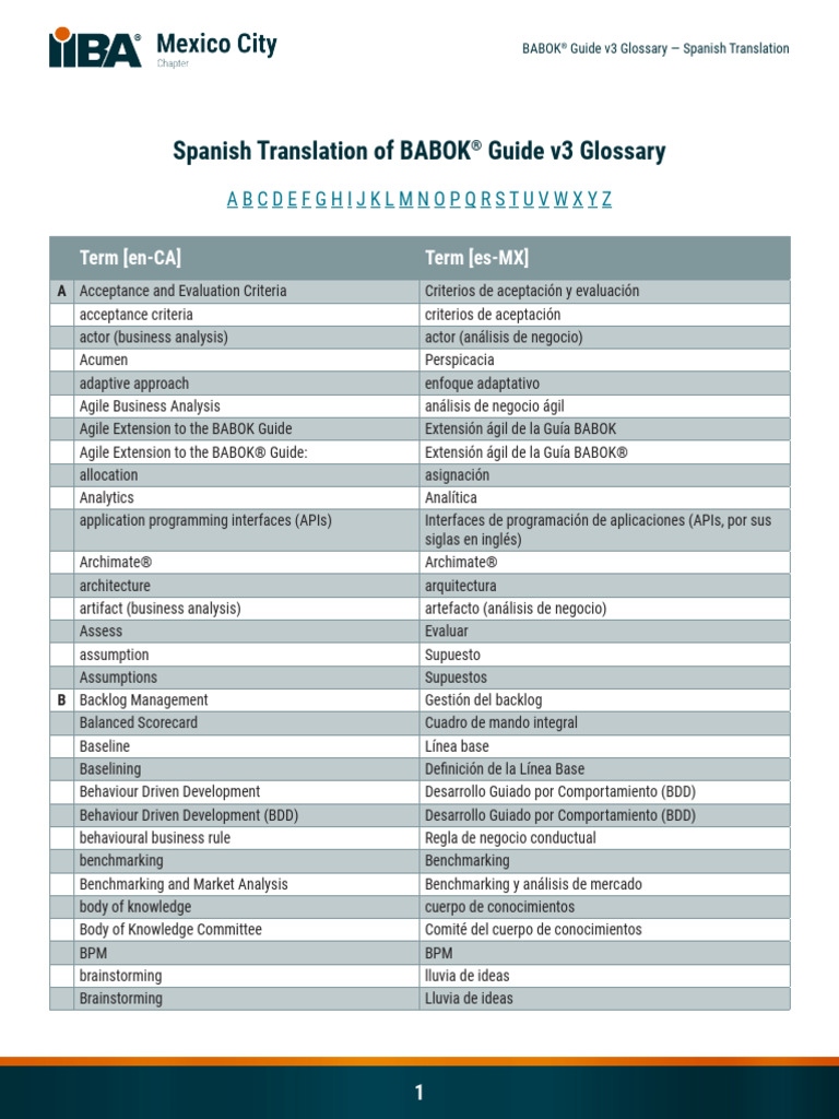 Babok Guide v3 Glossary Spanish | PDF