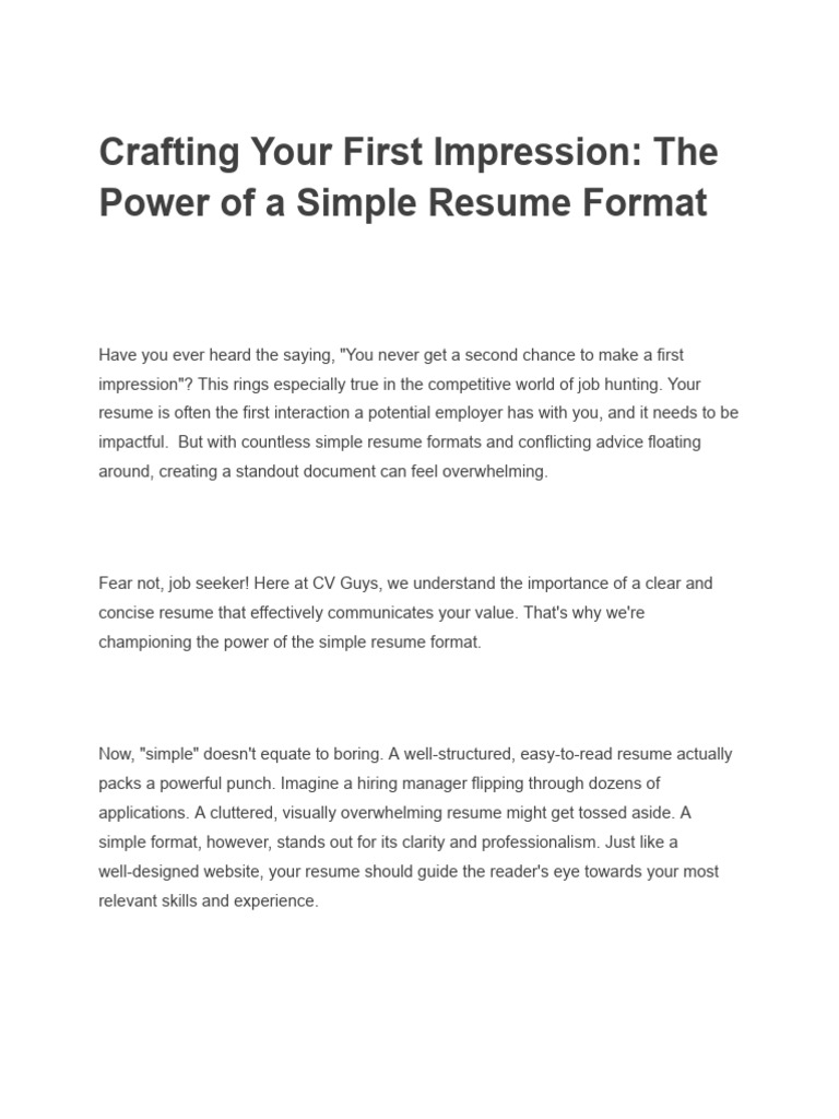 Crafting Your First Impression: The Power of A Simple Resume Format ...