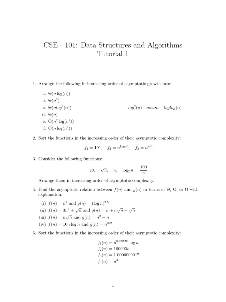 CSE - 101 - Tutorial - 1 Iitr | PDF