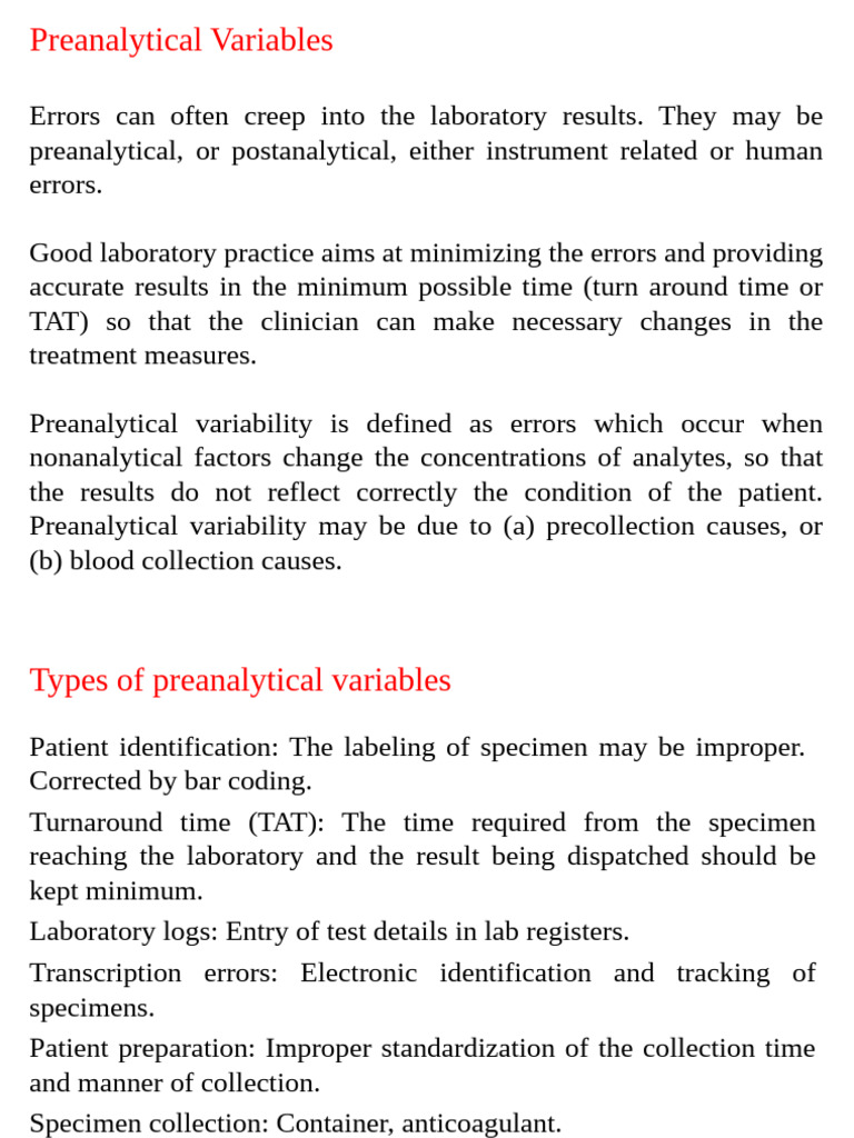 Preanalytical Variables | PDF